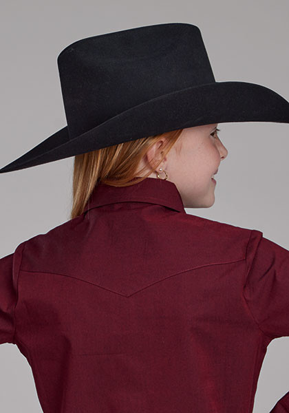 Girl's Western Cowgirl Shirt ~ SOLID BLACK FILL POPLIN - RED