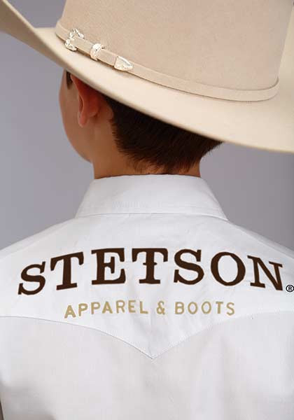 Stetson Logo Western Cowboy Snap Shirt ~ White