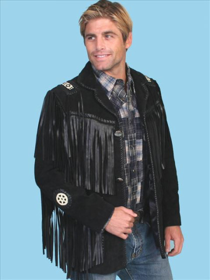 Leather Fringe Trim Western Jacket | Cowboy Jacket with Fringe