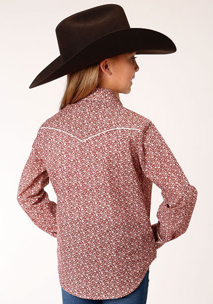 Girl's Western Retro Cowgirl Shirt ~CREAM & RED FLORAL PRINT